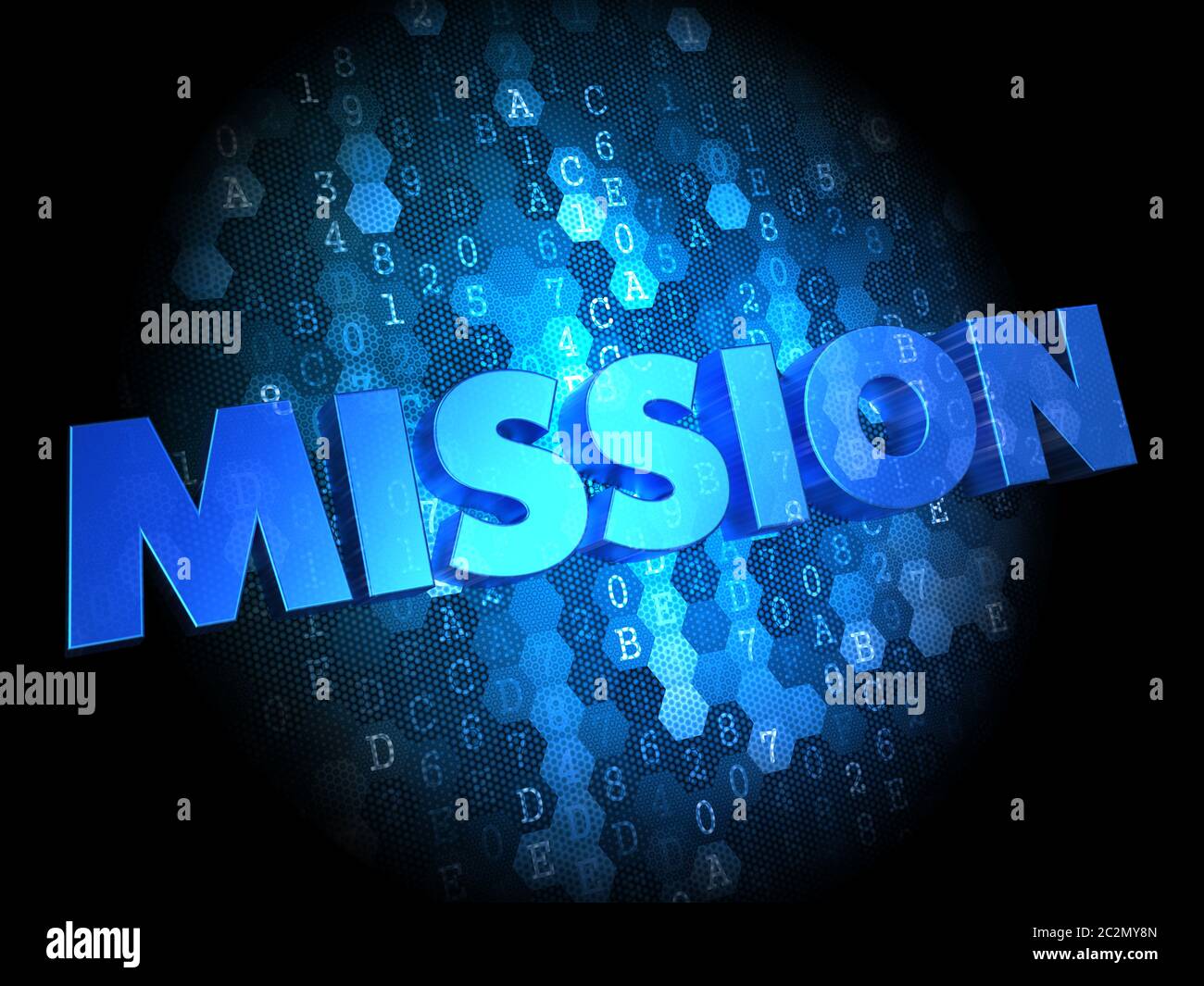 Mission in Blue Color on Dark Digital Background Stock Photo - Alamy