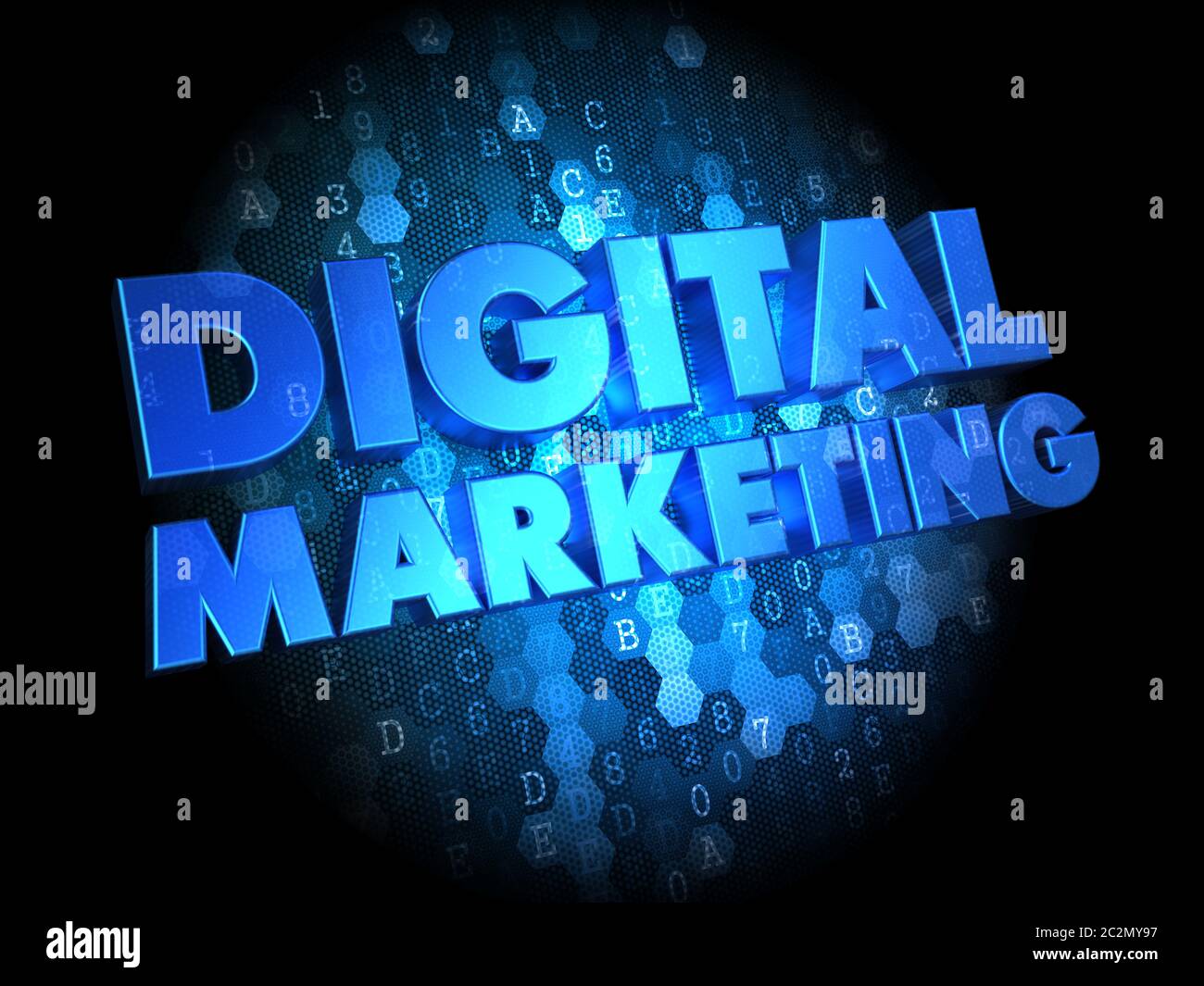 Digital Marketing - Text in Blue Color on Dark Digital Background Stock ...