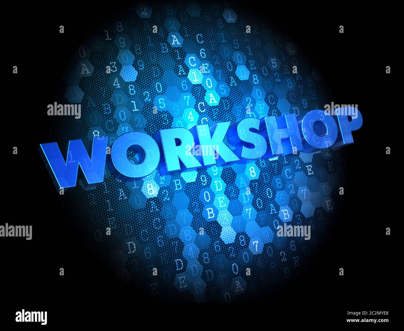 Workshop - Text in Blue Color on Dark Digital Background Stock Photo ...