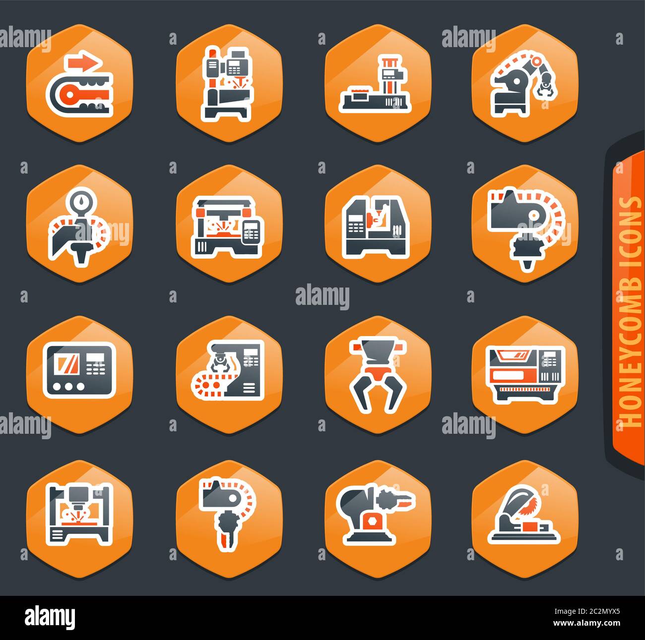 Vector machine tool icons set. Work and factory, production industrial ...