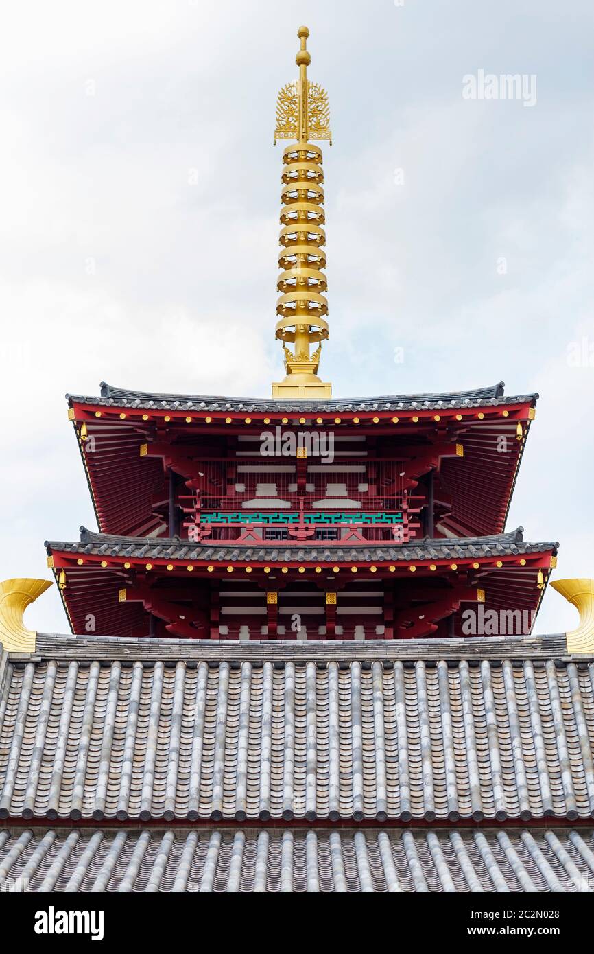 Top of japanese traditional pagoda tower on light background with ...