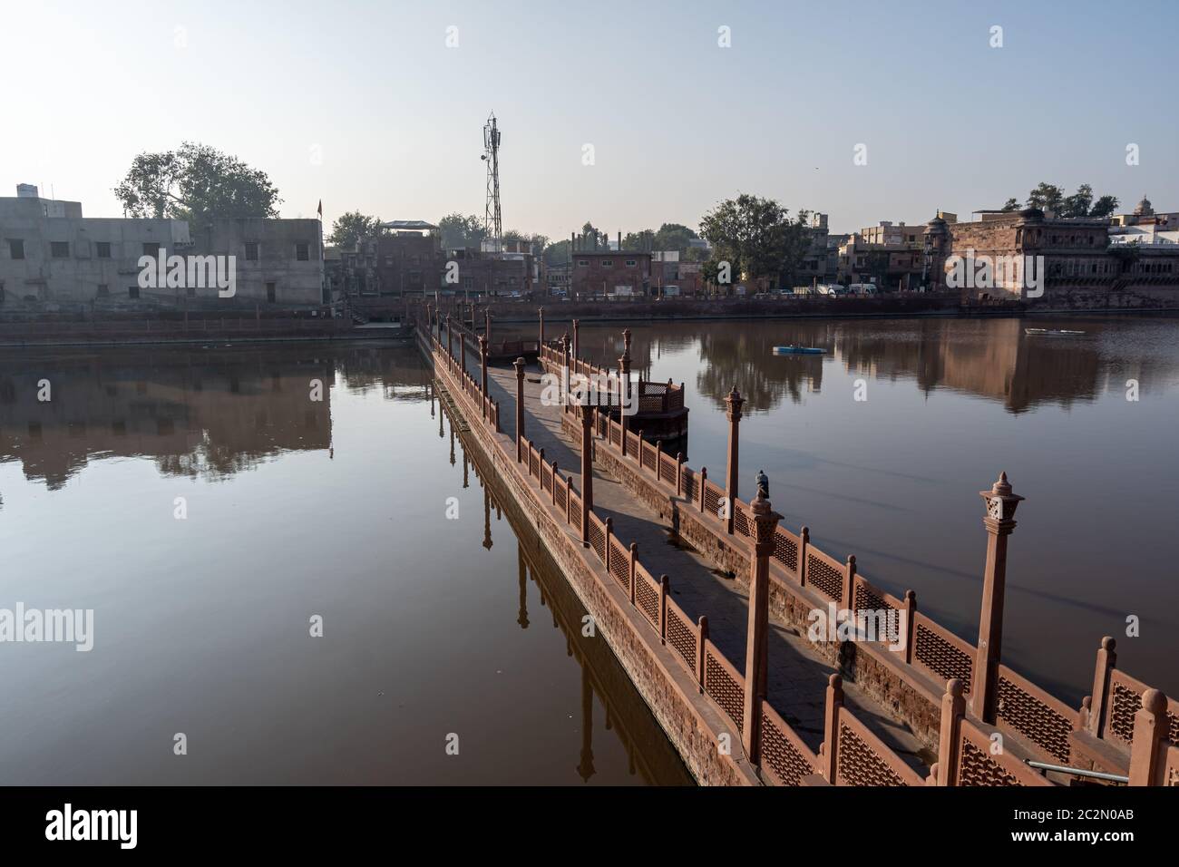 gulab sagar talab lake bridge in jodhpur reflection in the morning ...