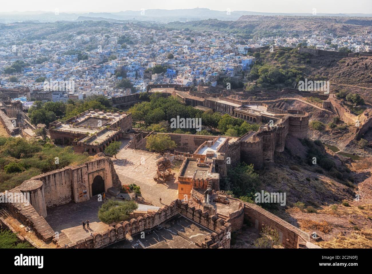 the view of blue city of jodhpur and mehrangarh fort walls. Taken in ...