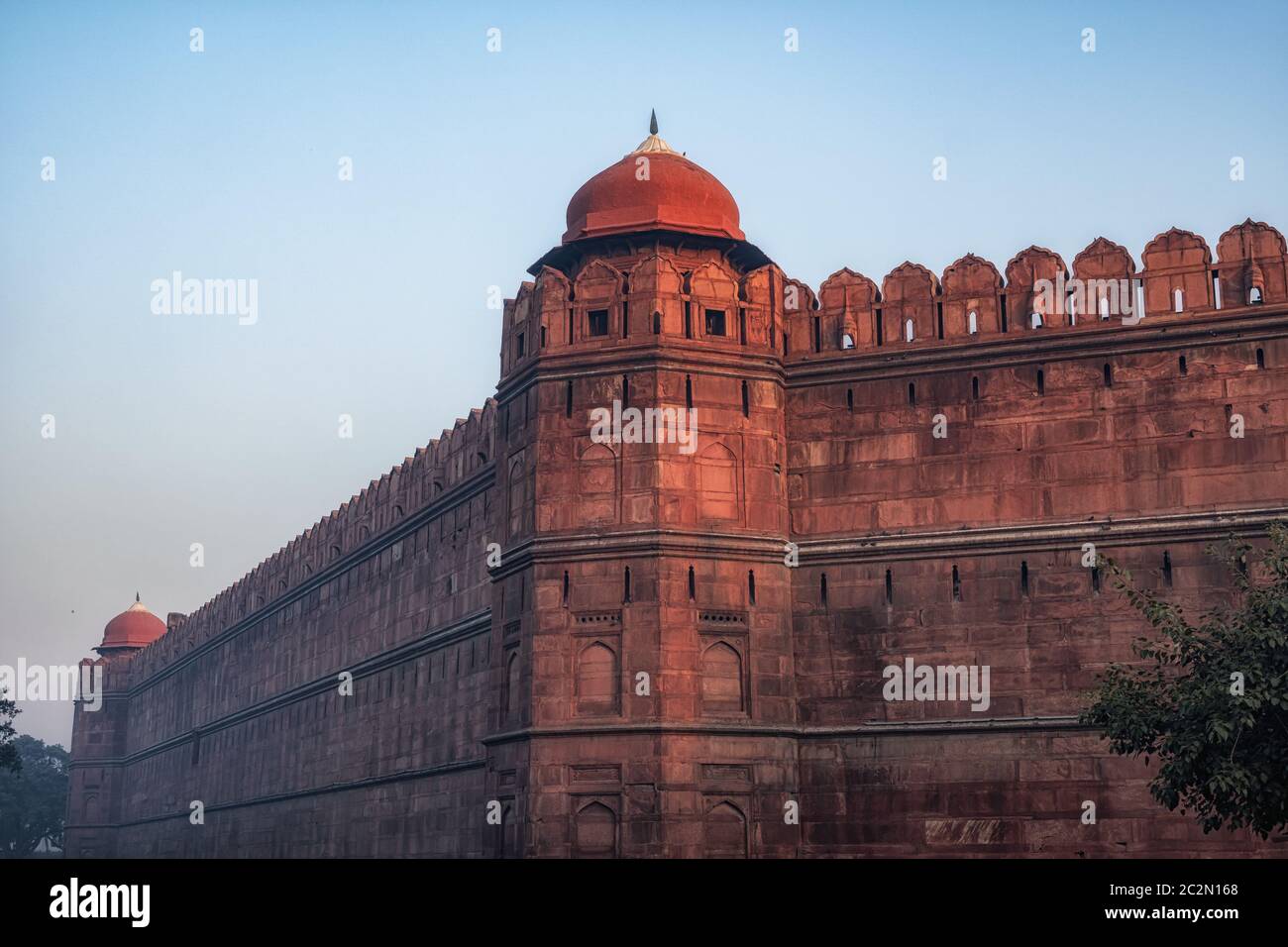 red fort fortress wall and surrounding moat. Red fort is a famous ...