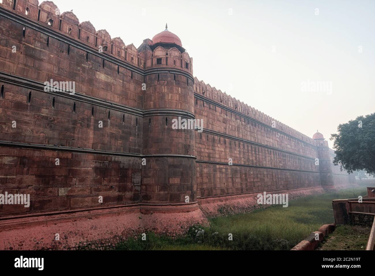 red fort fortress wall and surrounding moat. Red fort is a famous ...