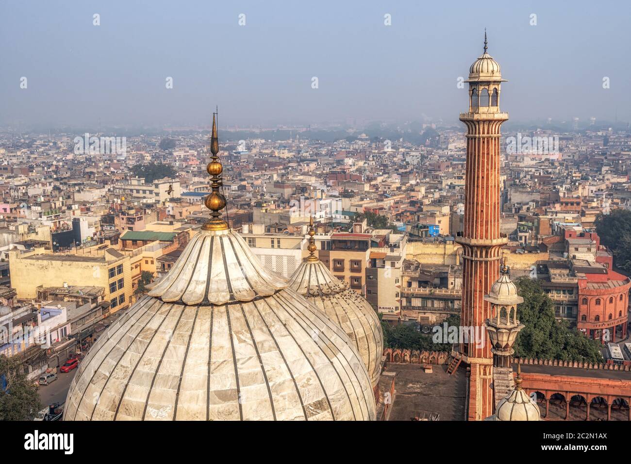 the view of Jama Masjid mosque and the city of new delhi taken from top ...
