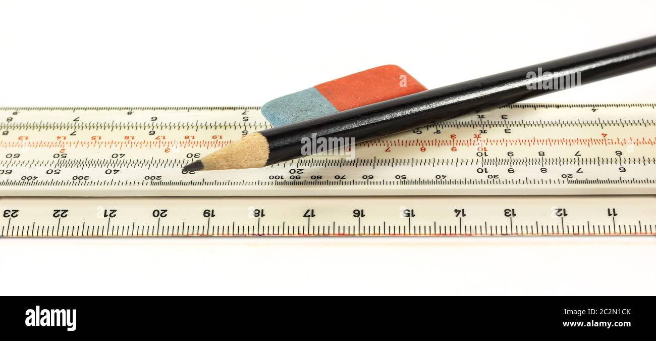 Ruler pencil and eraser Stock Photo - Alamy