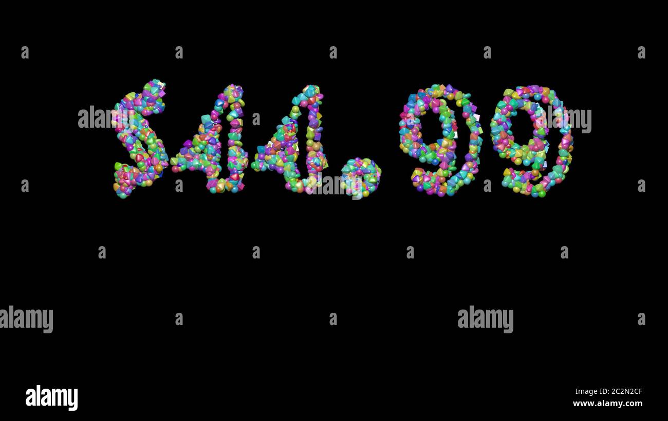 $44.: 3D illustration of the text made of small objects over a black ...