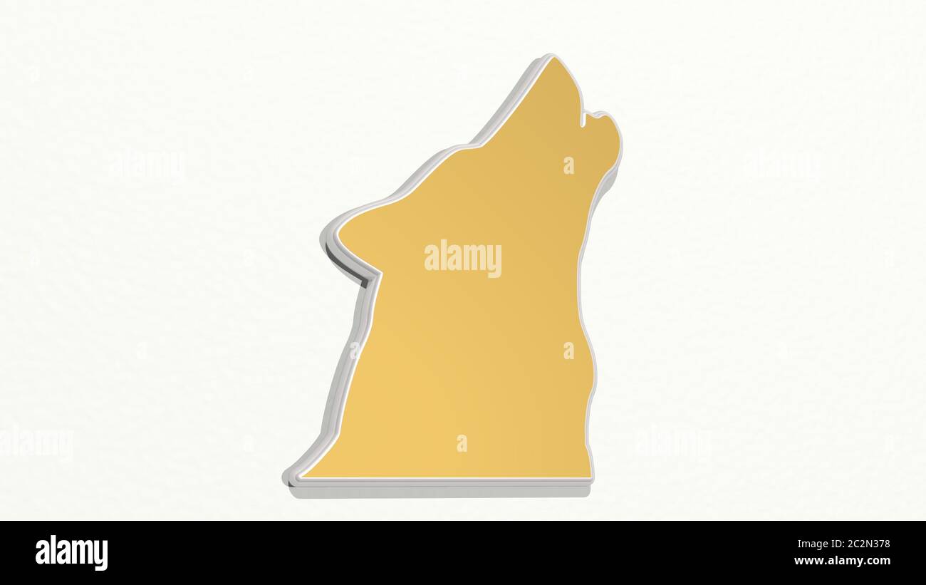 HOWLING WOLF made by 3D illustration of a shiny metallic sculpture on a ...