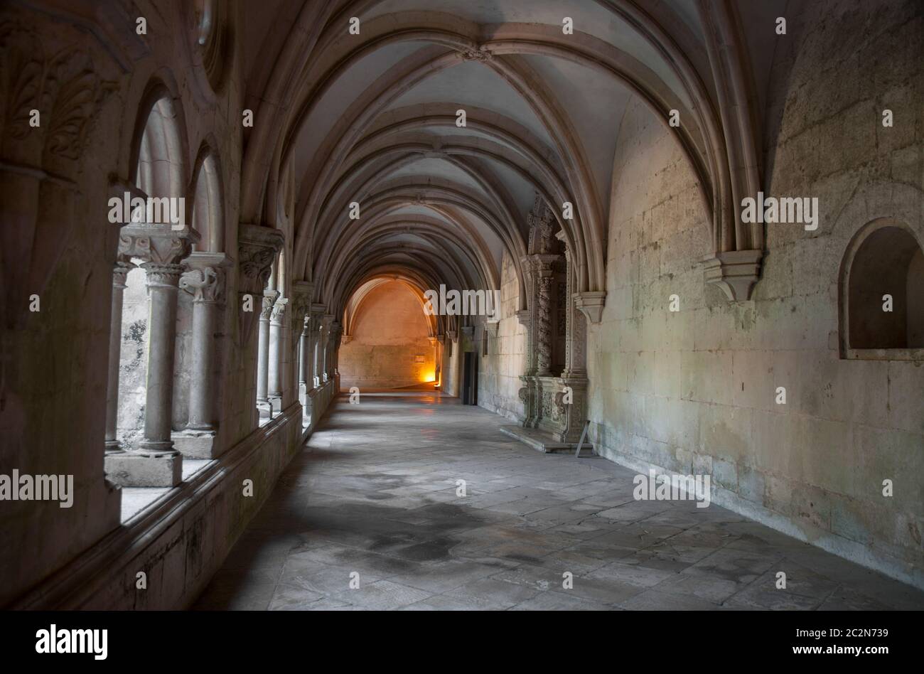 Interior of the Alcobaca Monastery. This monastery was the first Gothic ...