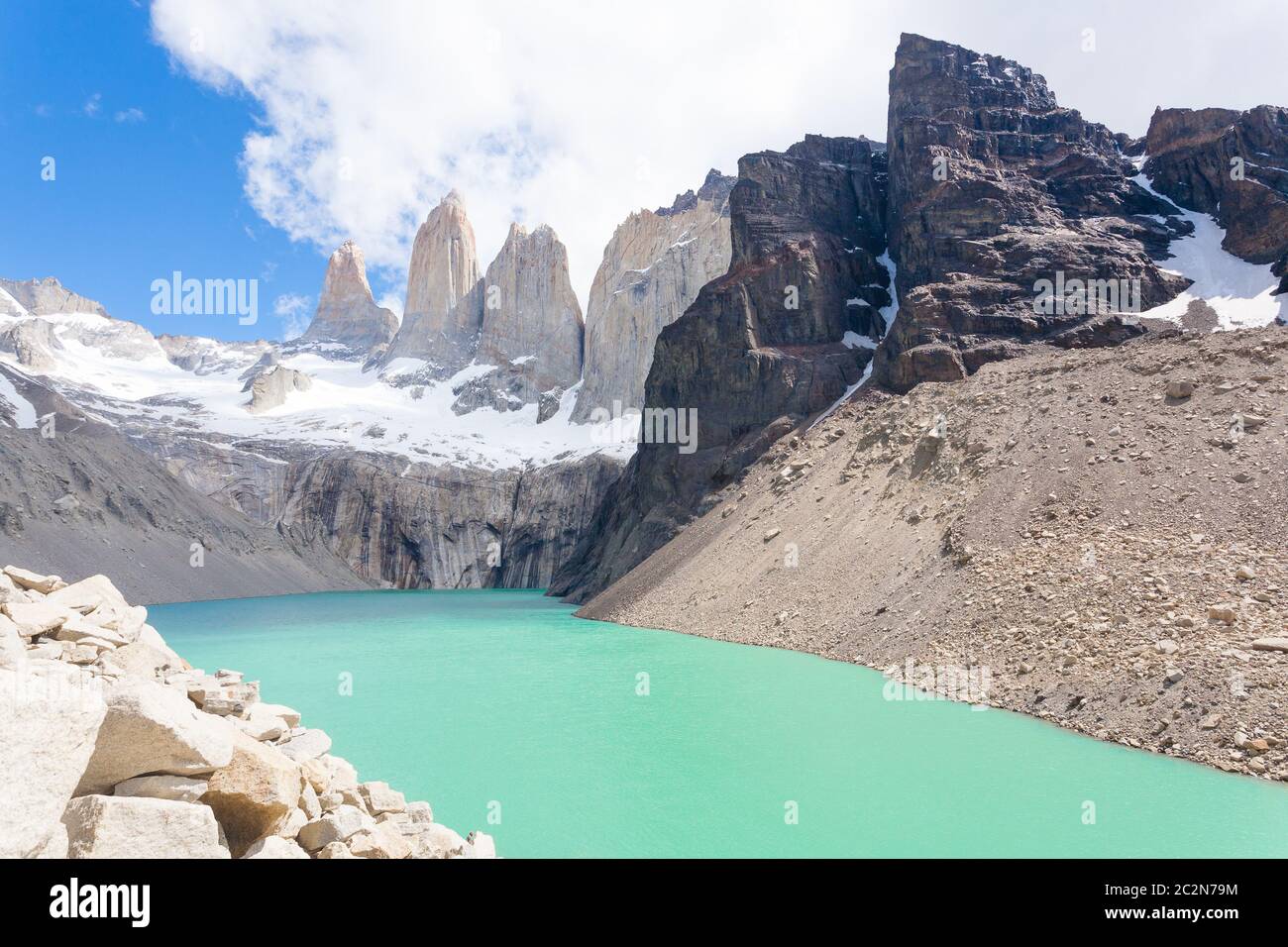 Torres del Paine peaks view, Chile. Base Las Torres viewpoint. Chilean ...