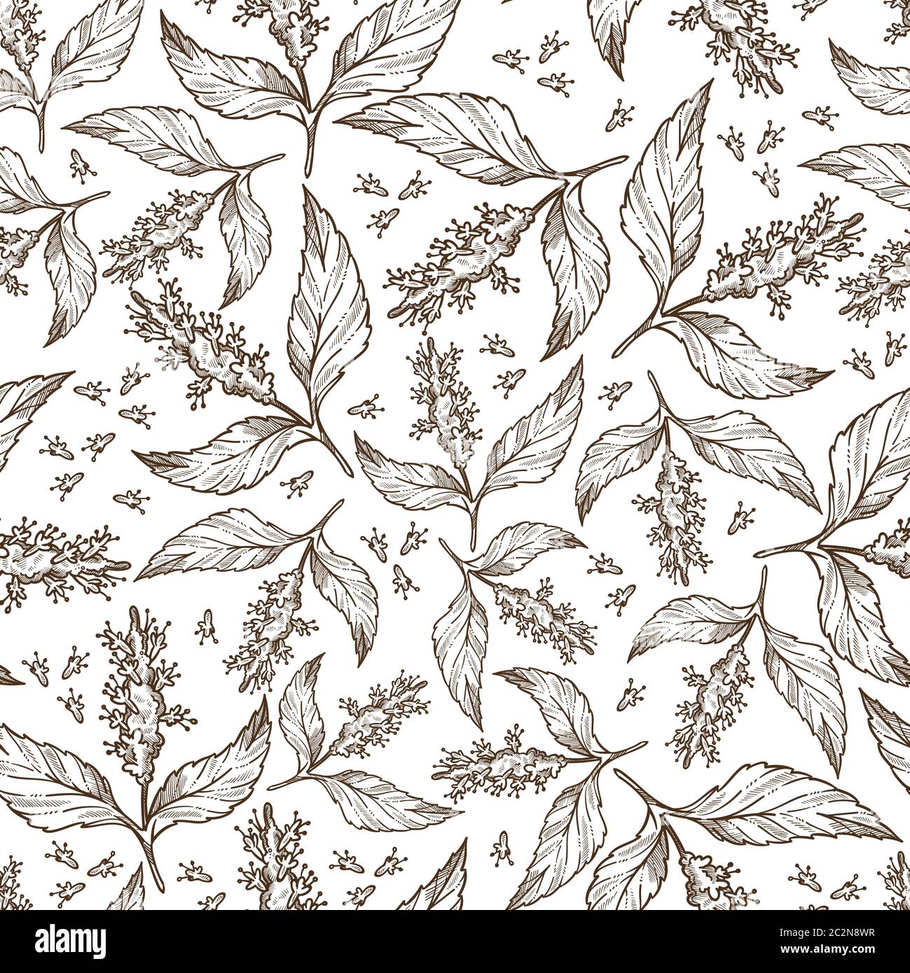 Laurel leaf in blossom, foliage of flower seamless pattern Stock Vector ...