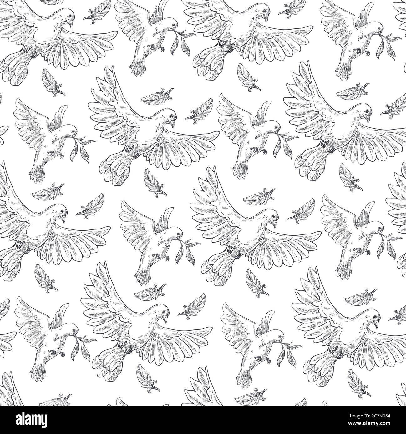 Flying doves carrying branches, pigeons seamless pattern vector Stock ...