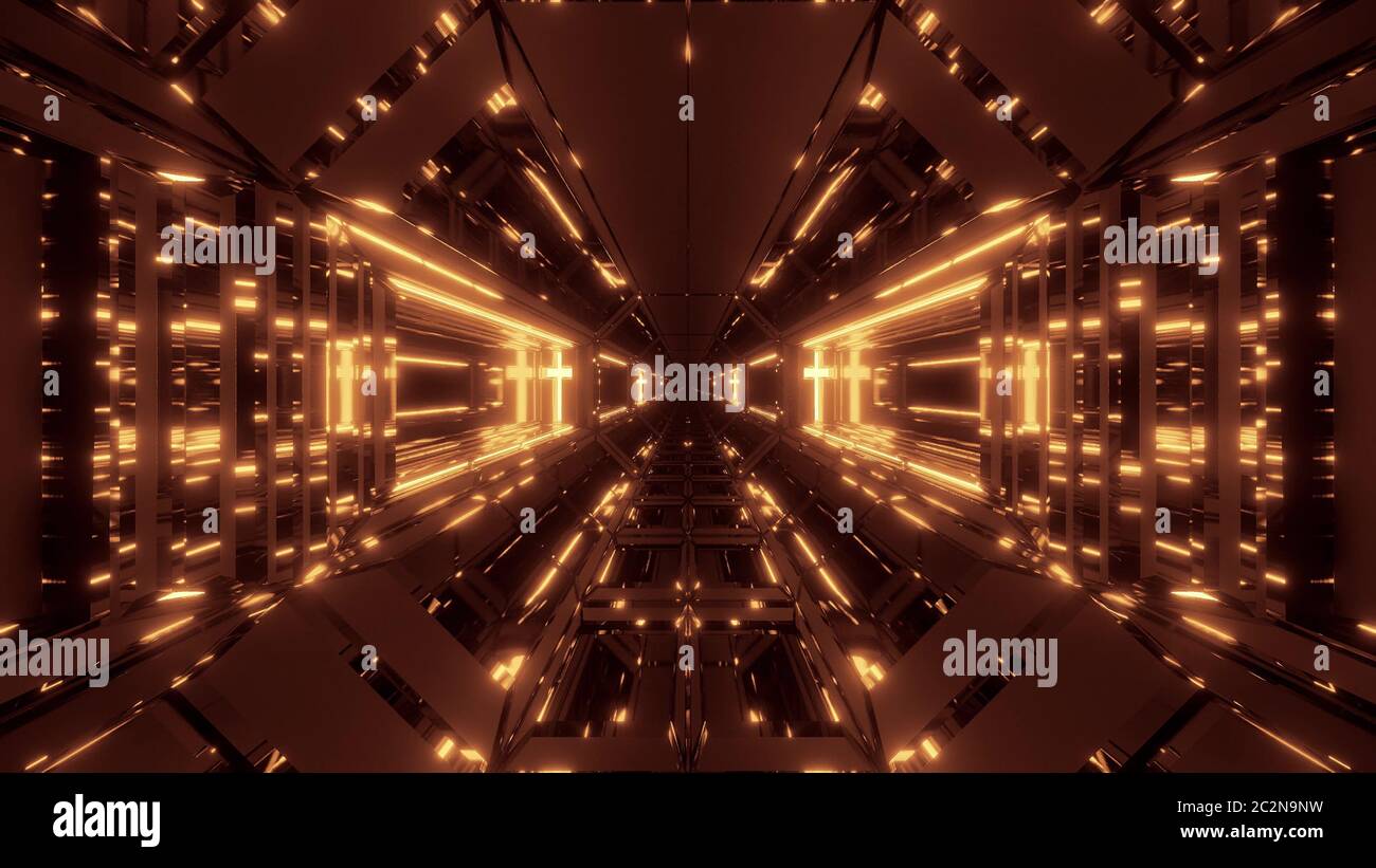 holy futuristic space scifi hangar tunnel corridor with holy glowing ...