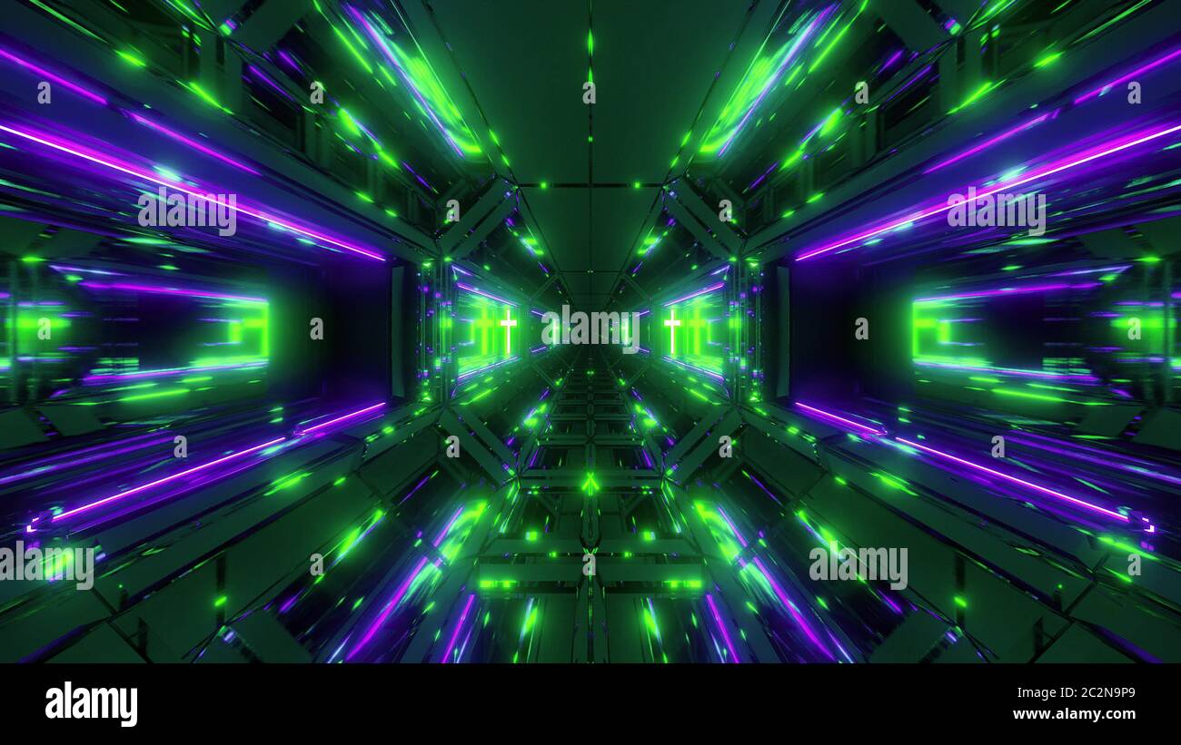 holy futuristic space scifi hangar tunnel corridor with holy glowing ...