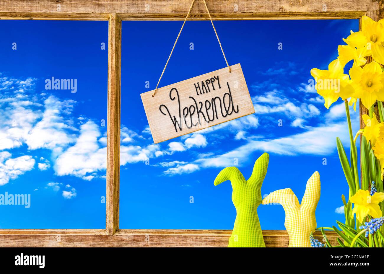 Sign With English Calligraphy Happy Weekend. Vintage Rustic Window ...