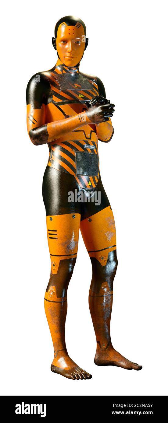 3D rendering of a male security robot isolated on white background ...