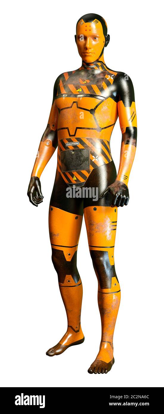 3D rendering of a male security robot isolated on white background ...