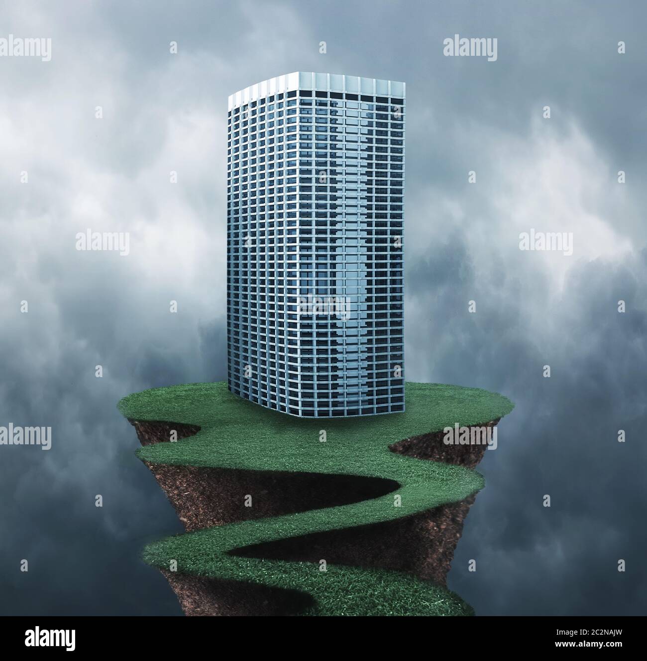 Building on the edge of a grass path over gray Stock Photo - Alamy