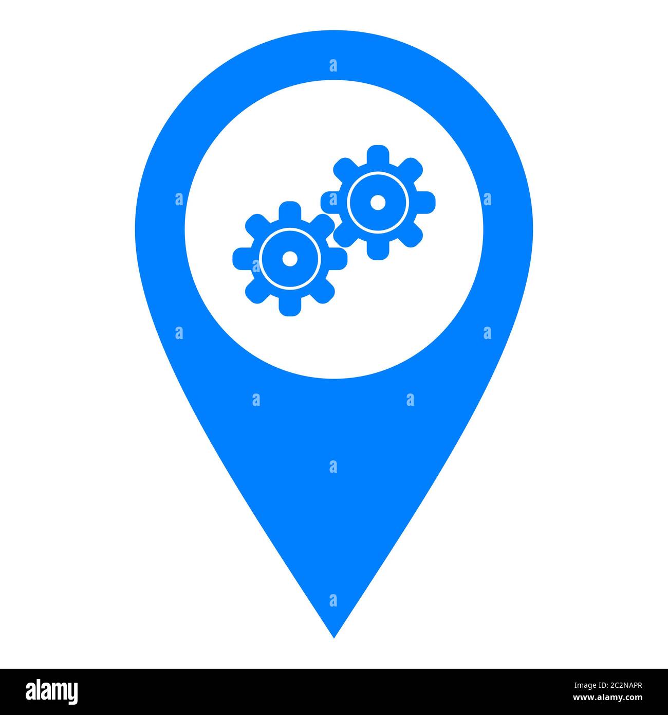 Gears and location pin Stock Photo - Alamy