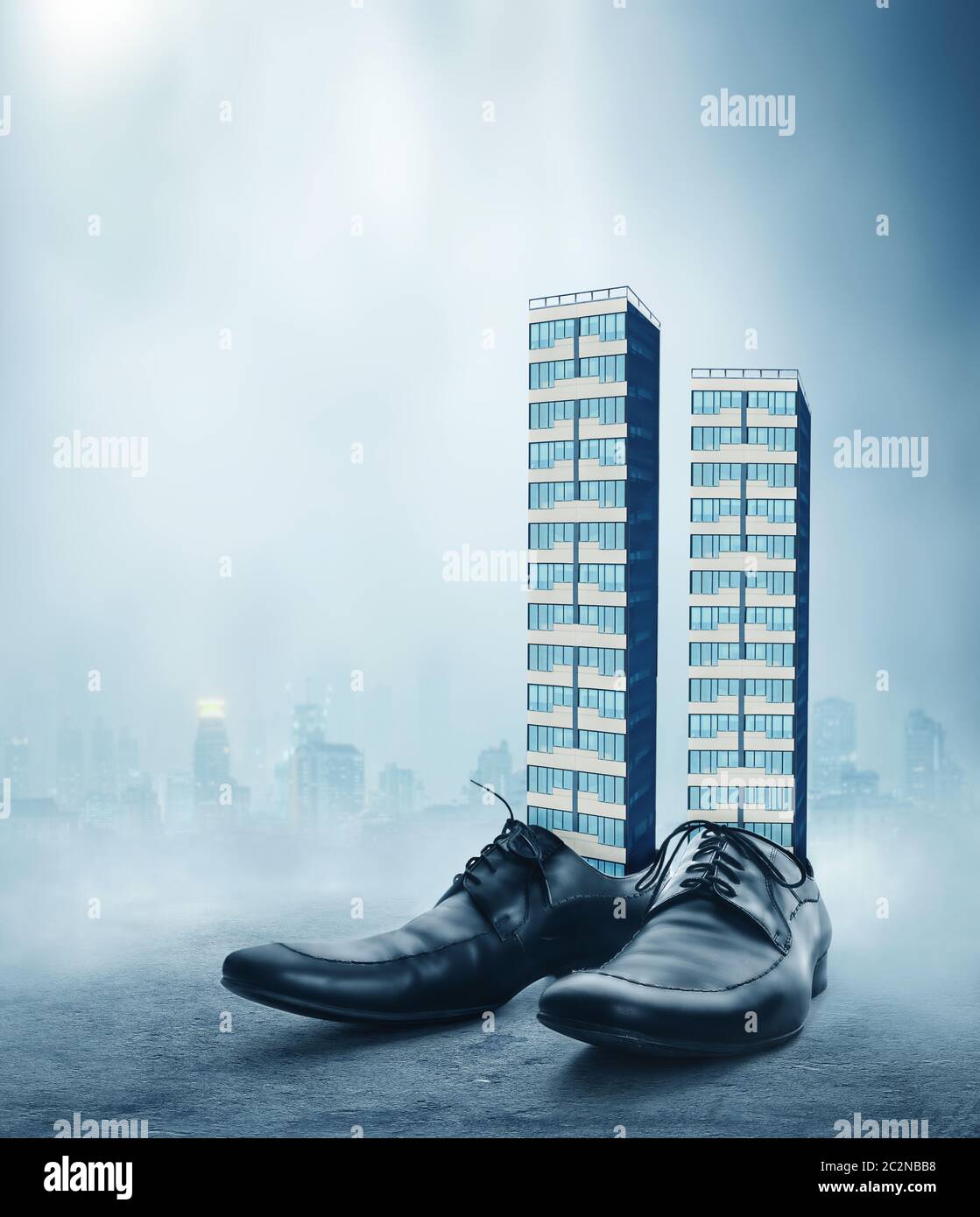 Office buildings in the male classic shoes against the cityscape Stock ...