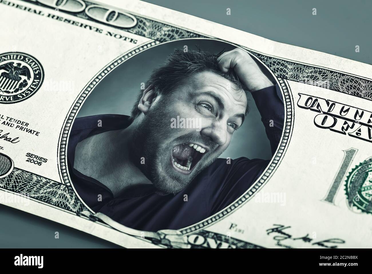 Frustrated angry man on the dollar banknote crying Stock Photo - Alamy