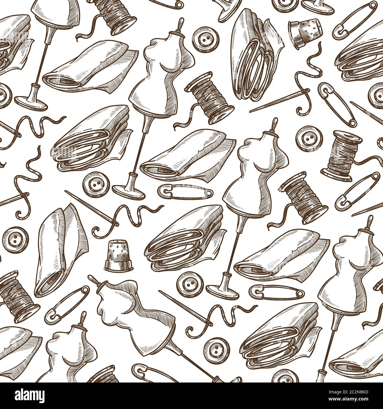 Tailoring Or Sewing Clothes Mannequin And Materials Seamless Pattern