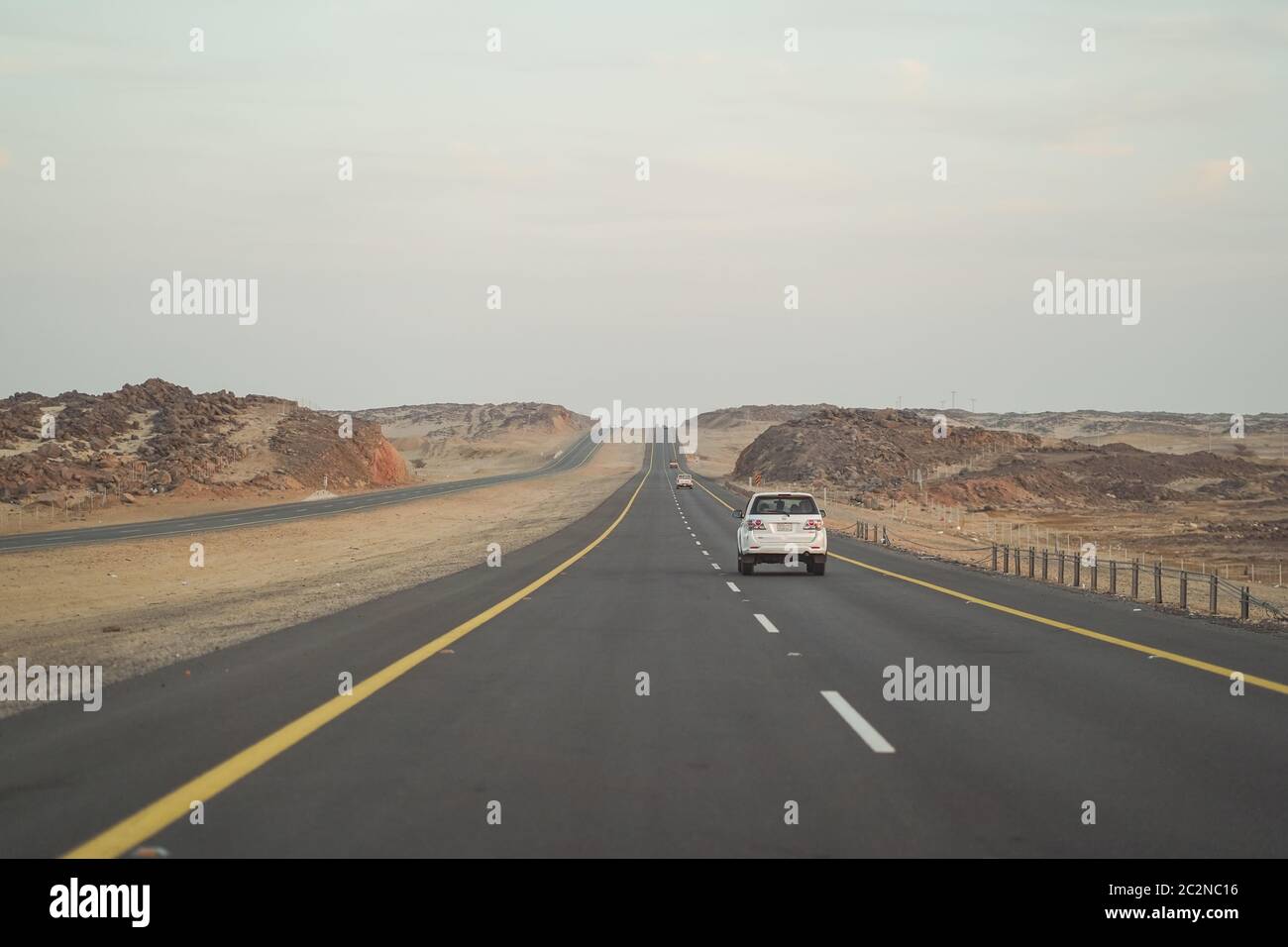 Highway Desert / Saudi Arabia - January 20, 2020: beautiful straight ...