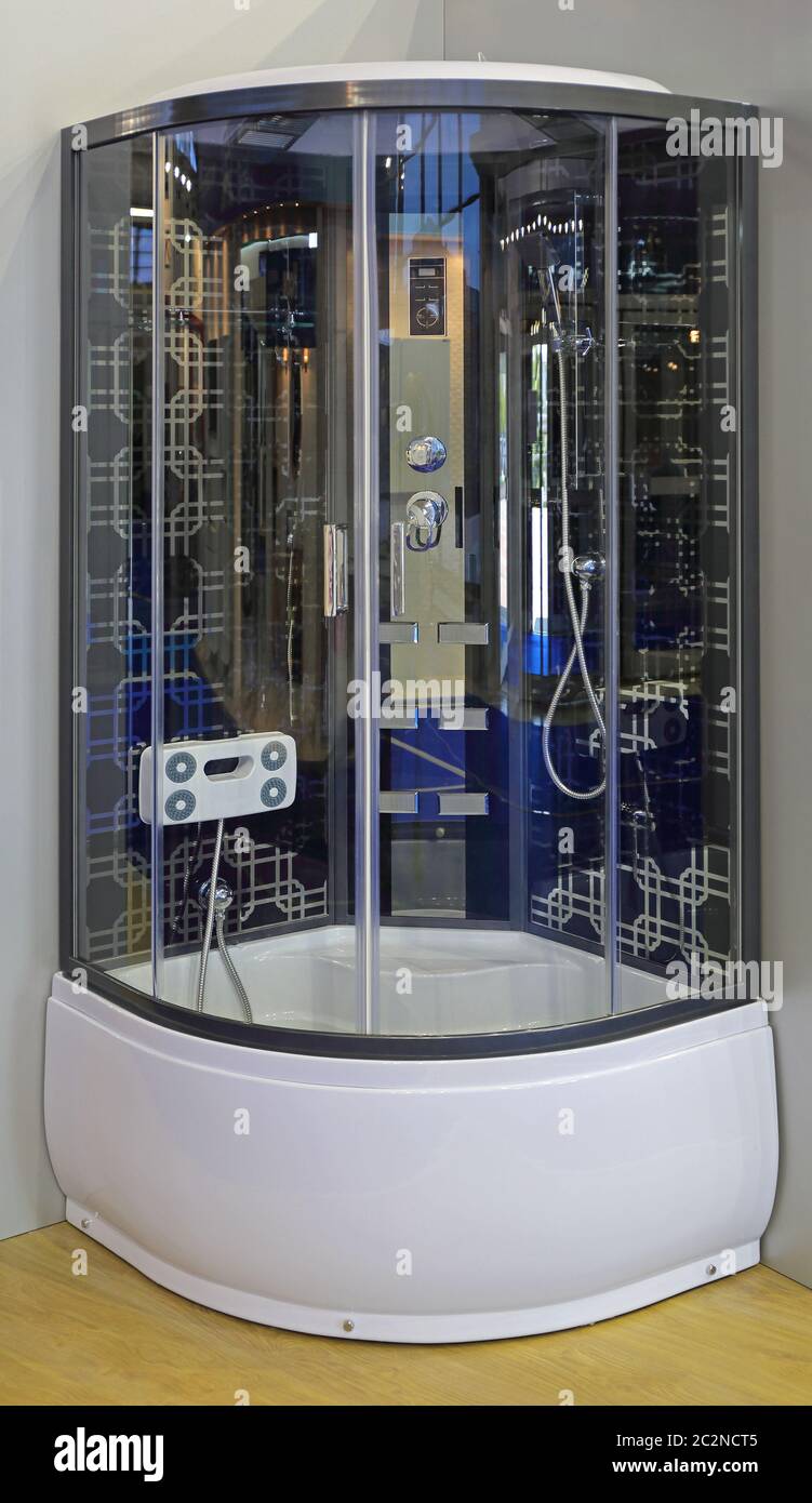 Contemporary Shower Cabin in Bathroom Corner Stock Photo - Alamy