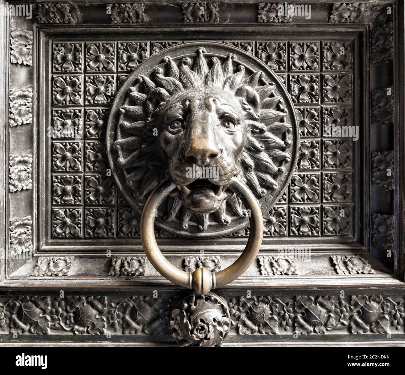 The cathedral of Cologne. Lions head door knocker Stock Photo - Alamy
