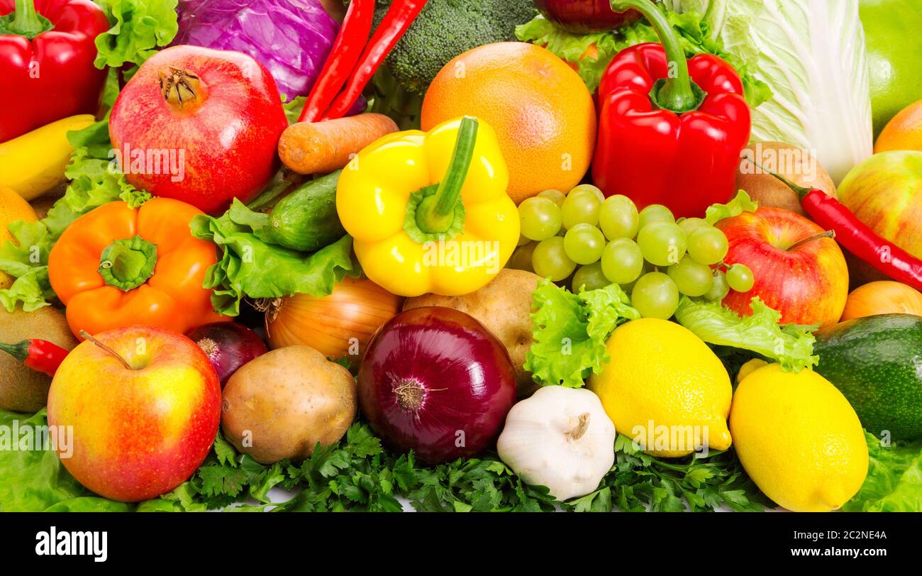 Various fruits and vegetables. Food set. Close-up photo Stock Photo - Alamy