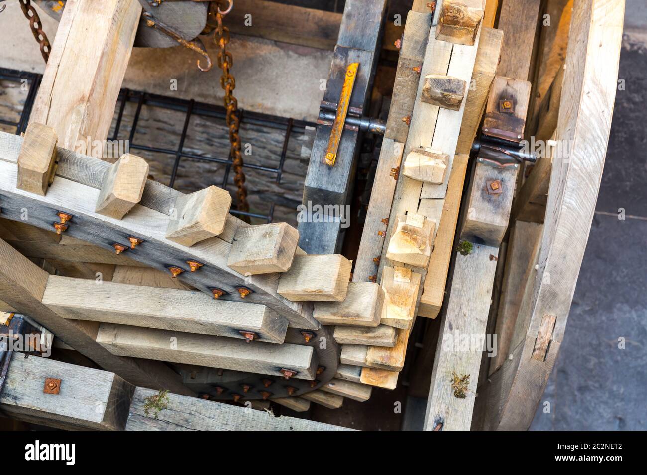Ancient castle, wooden well gears, old Europe. Traditional european ...