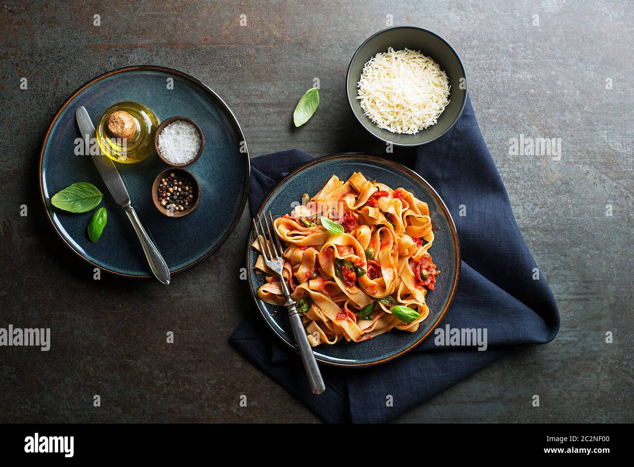 Tasty appetizing classic italian pasta with tomato sauce, cheese ...