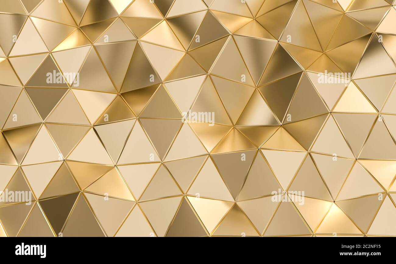 geometric pattern with triangular shapes in gold-colored metal. 3d ...
