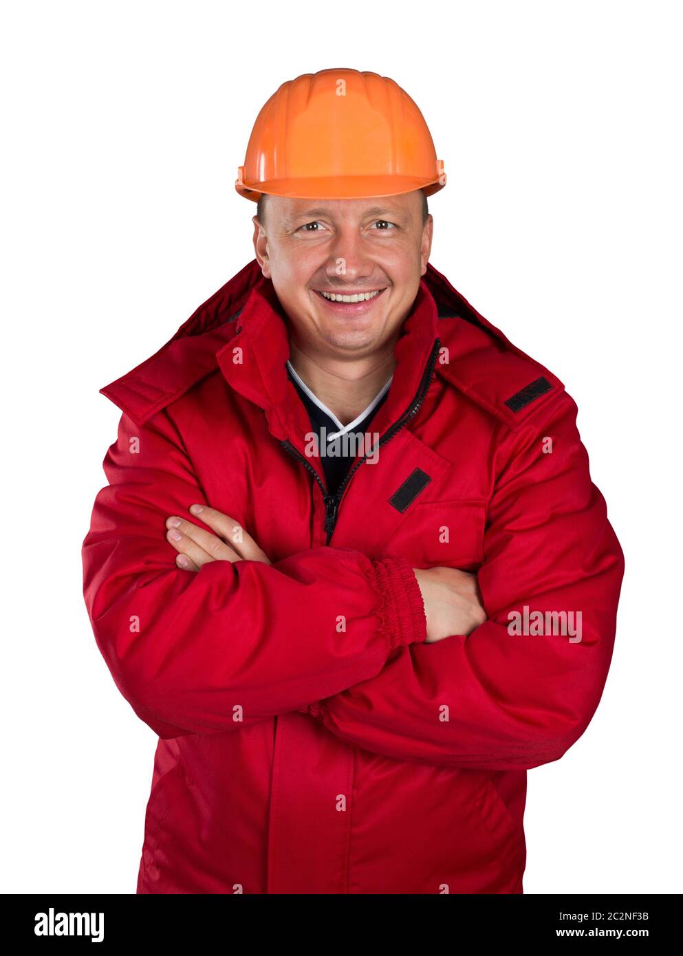 Happy worker isolated on white Stock Photo - Alamy