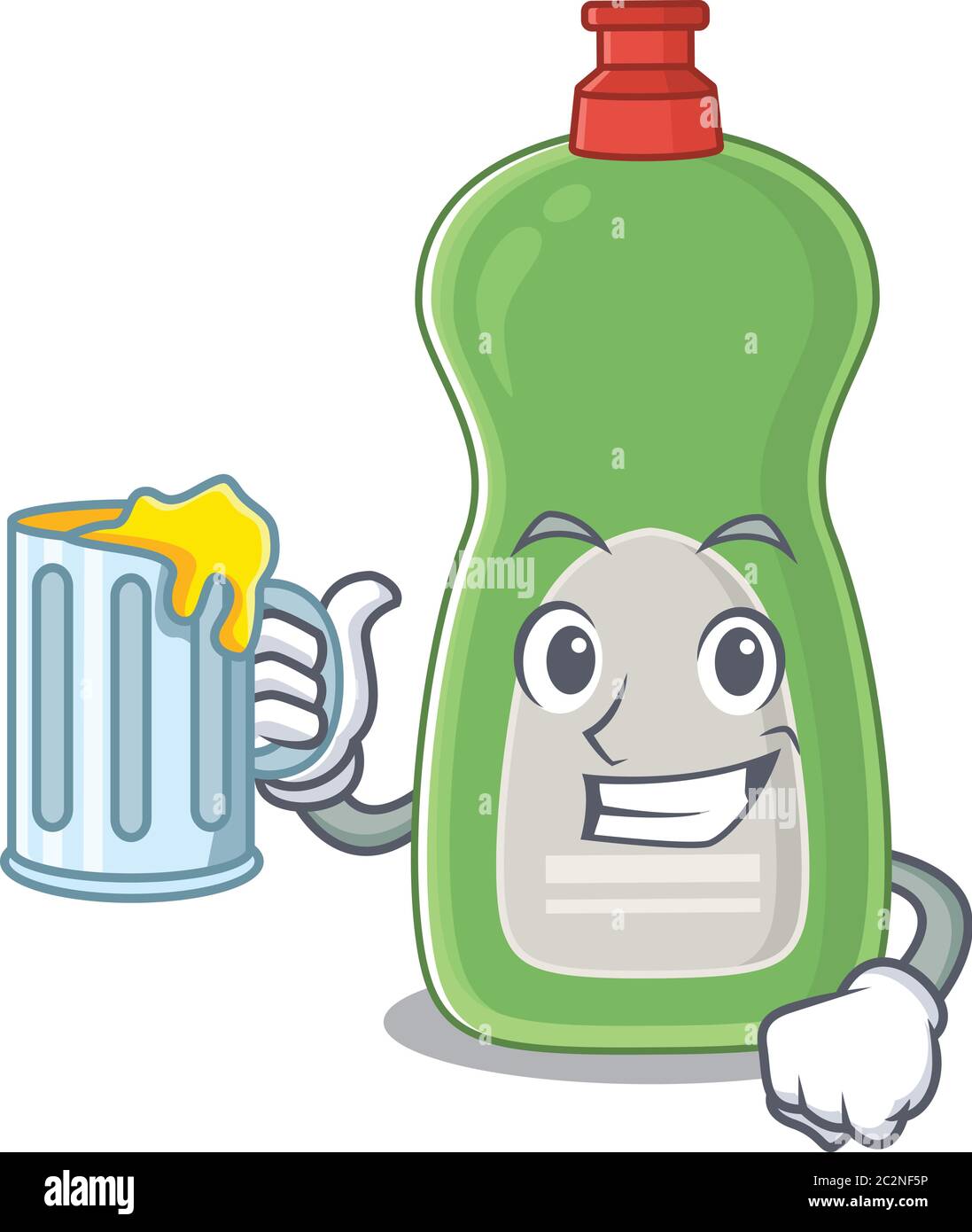 A cartoon concept of dishwashing liquid toast with a glass of beer ...