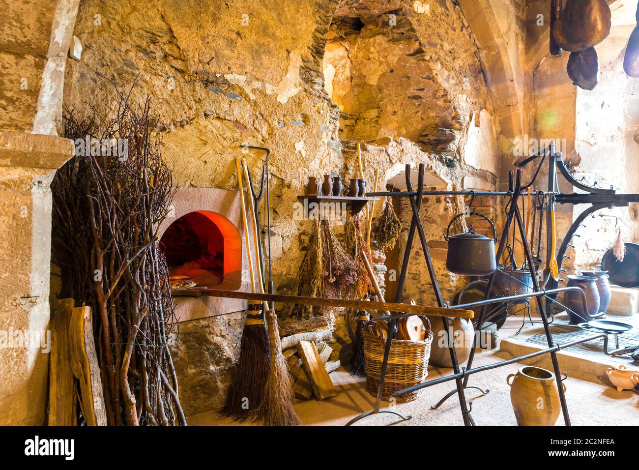 Vintage kitchen interior in old castle, Europe. Traditional european ...