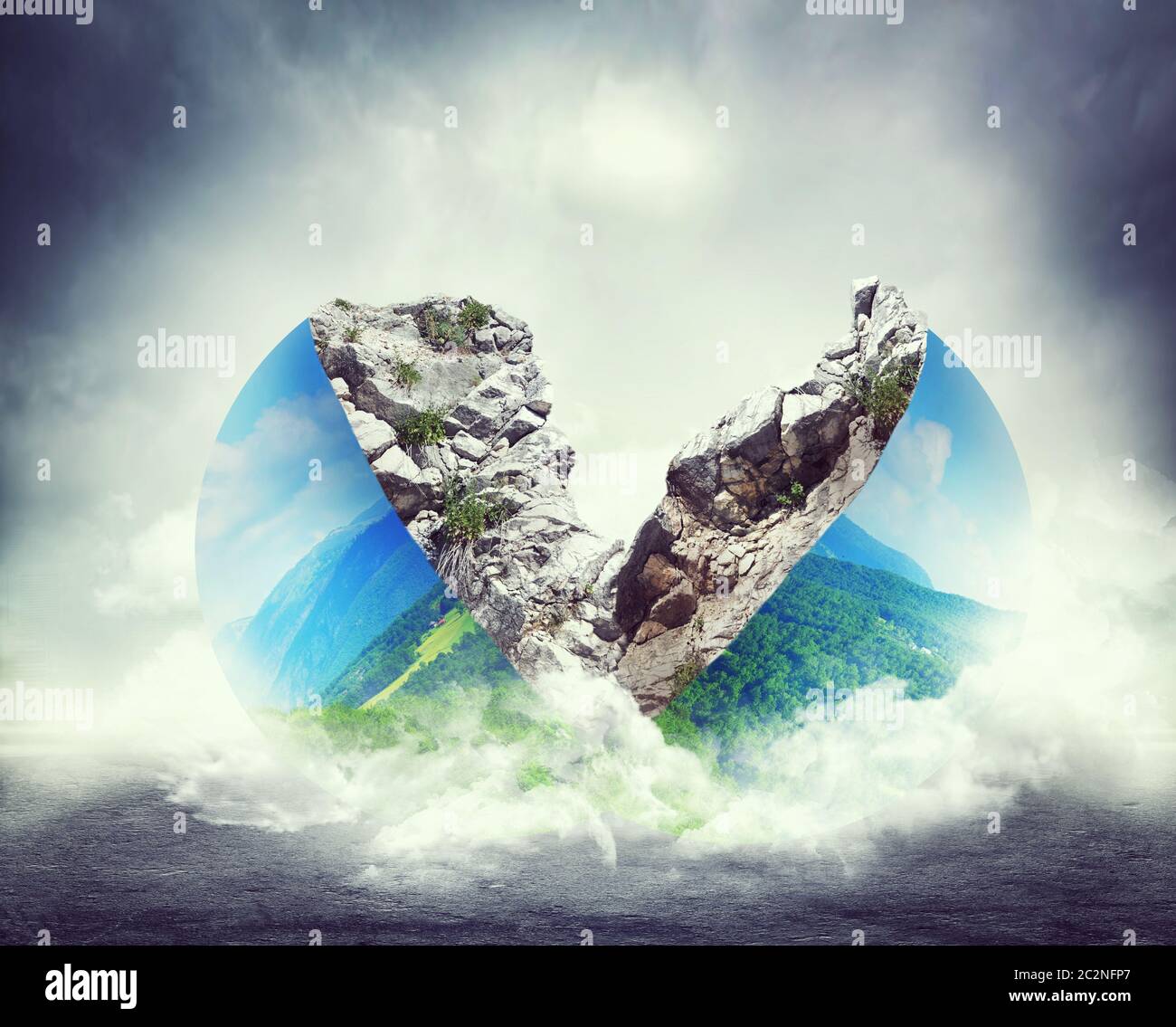 The earth separated in two parts Stock Photo - Alamy