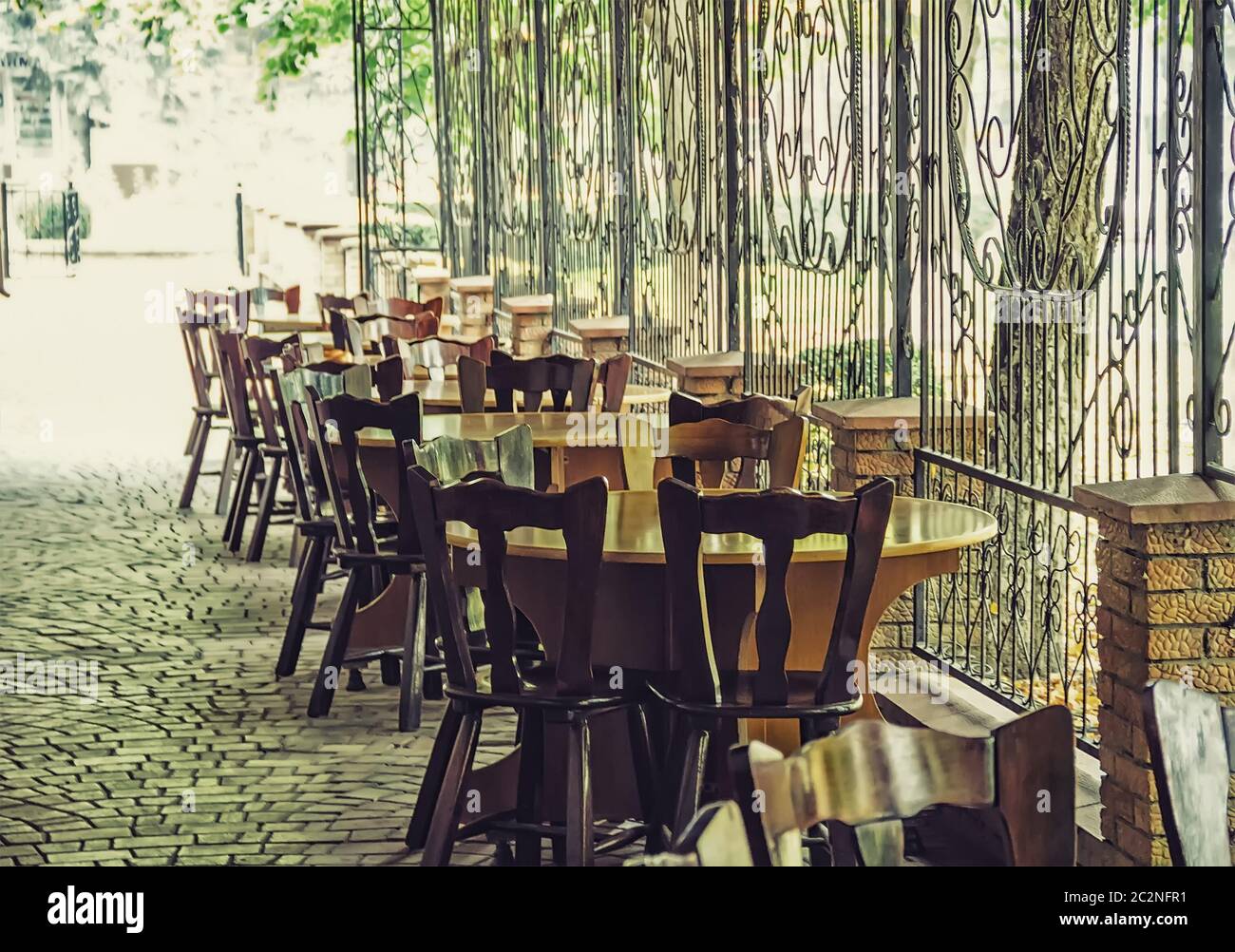 Tables in the cafe Stock Photo - Alamy