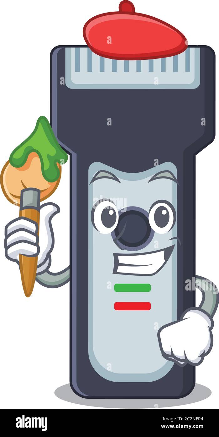 Electric shaver artist cartoon picture style paint a landscape using a ...