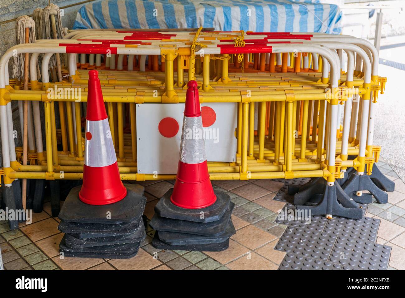 Stacked Traffic Cones and Construction Barriers Barricades Stock Photo ...
