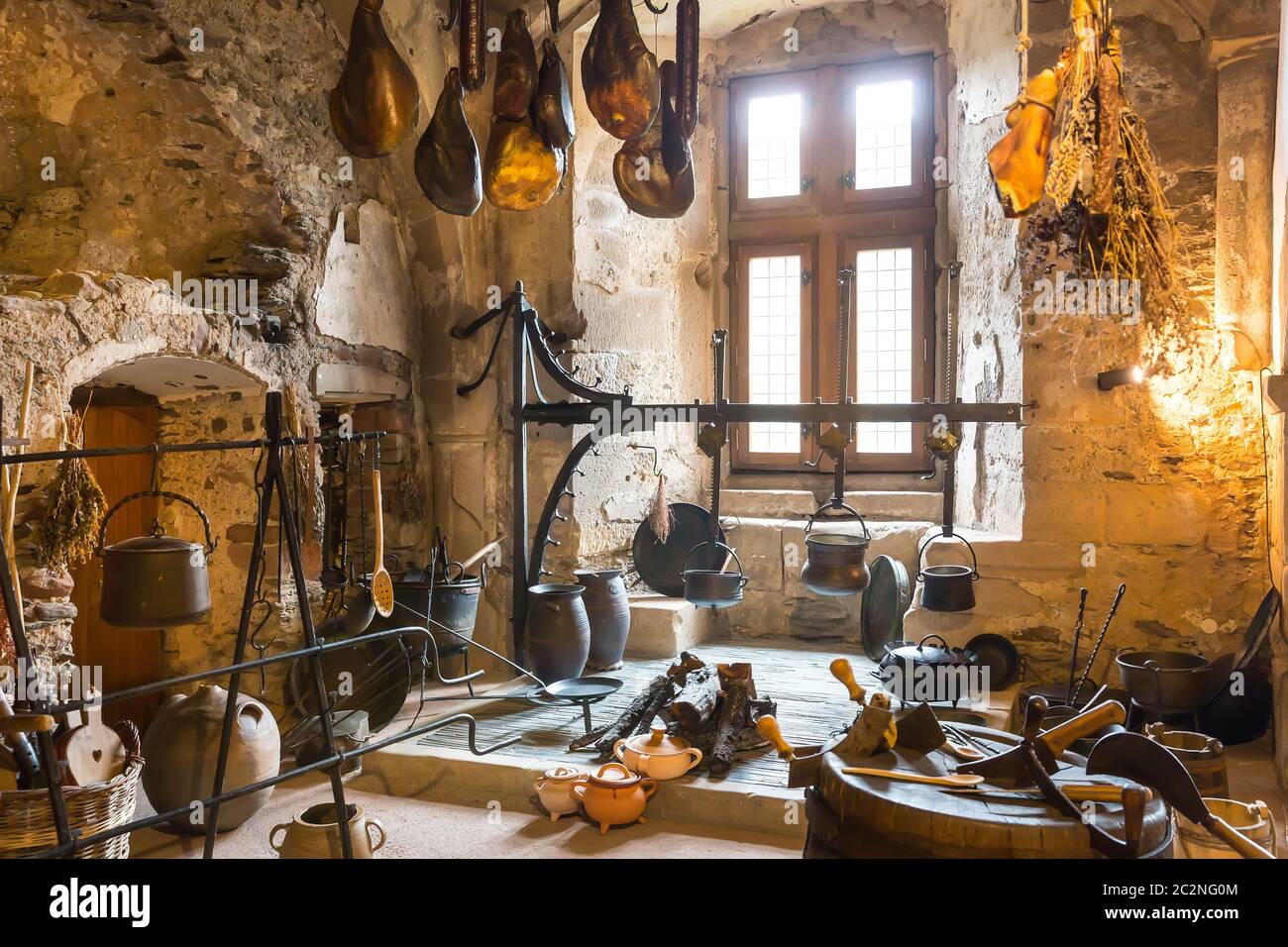 Vintage kitchen interior in ancient castle, Europe. Traditional ...