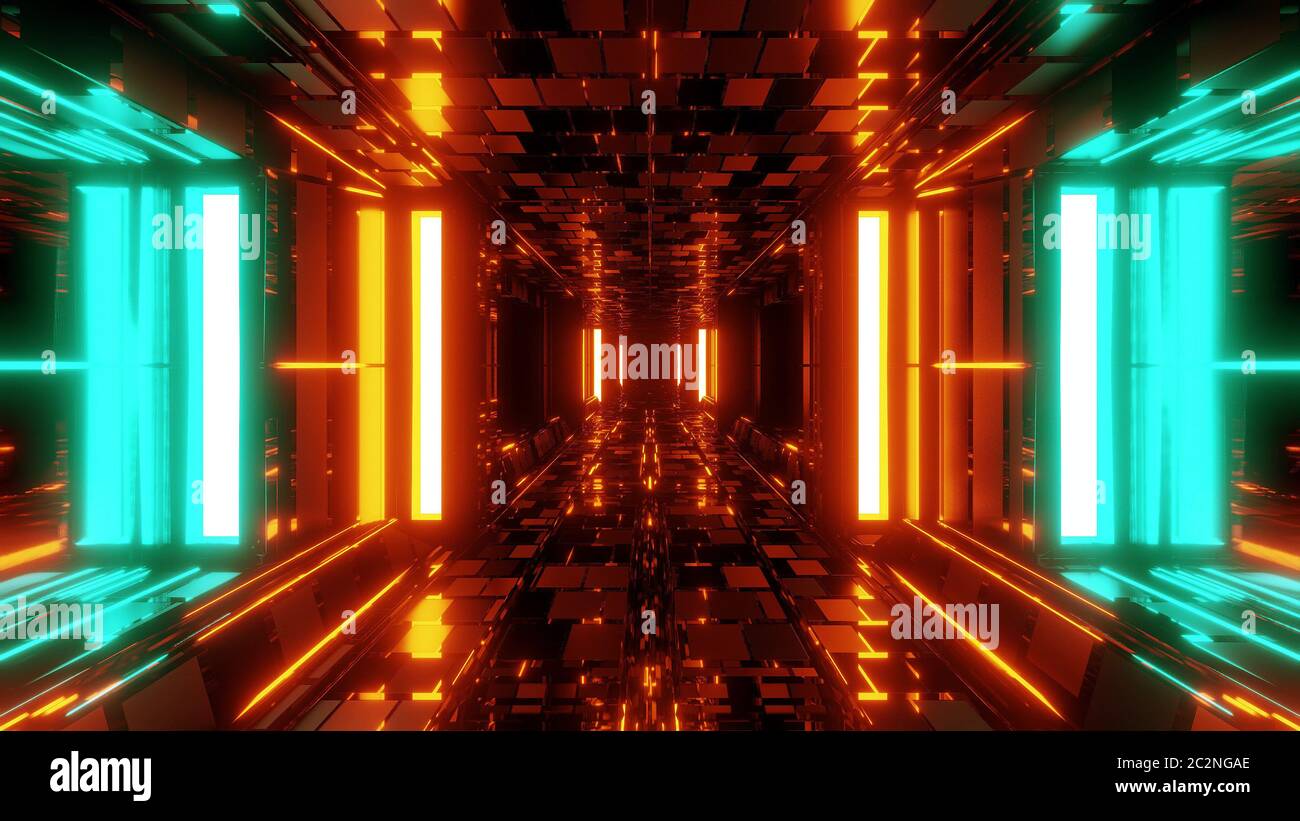 futuristic sci-fi space hangar tunnel corridor with ambient bricks ...