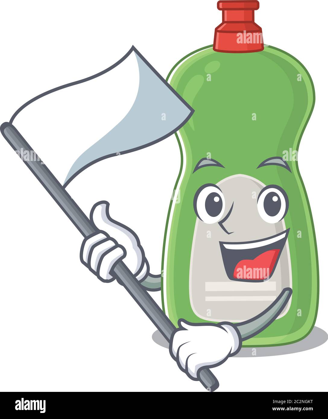 A brave dishwashing liquid mascot character design holding a white flag ...