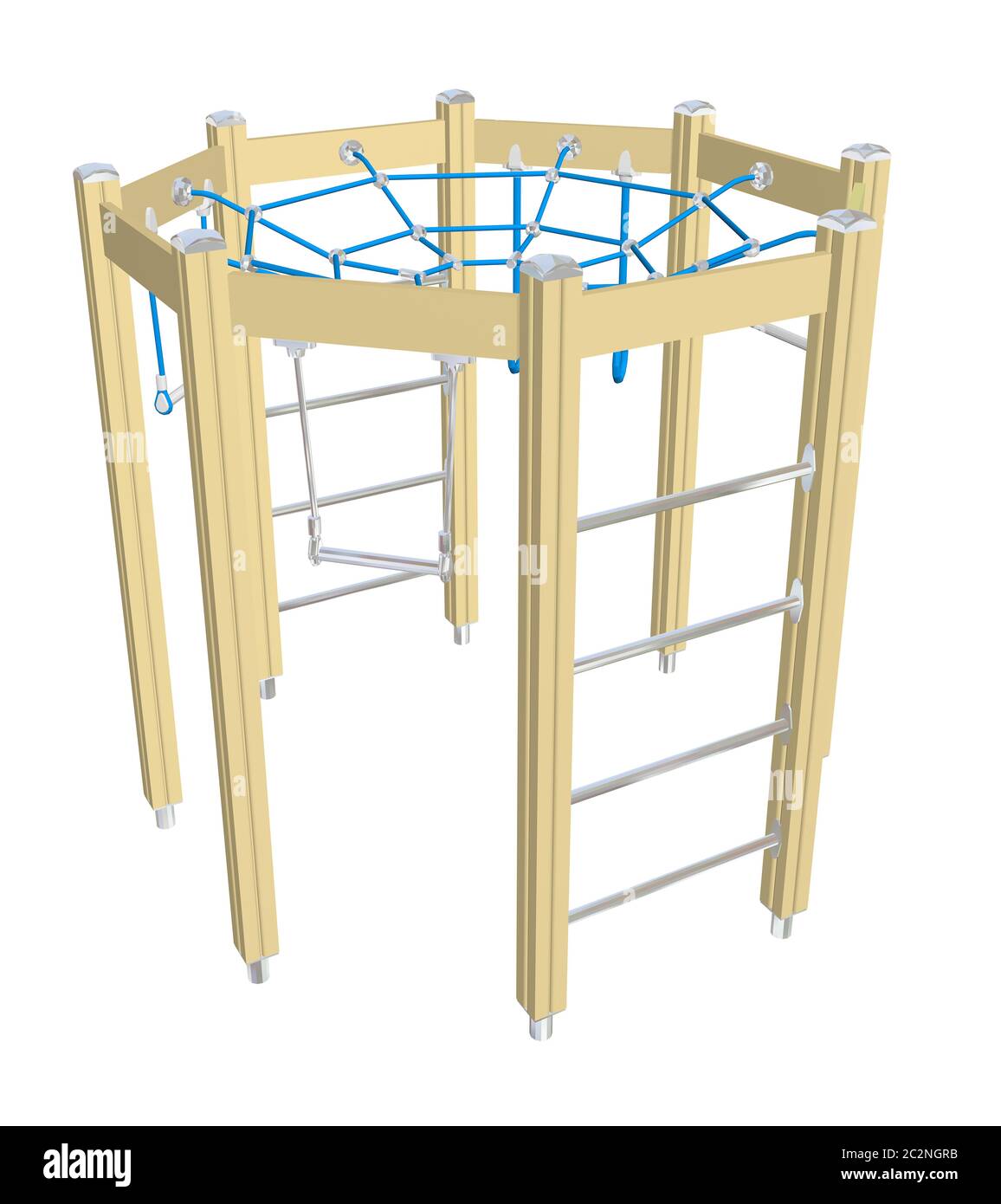 Play climbing and crawling net, yellow blue, 3D illustration, isolated ...