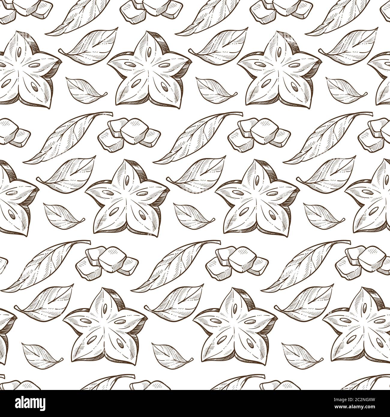 Carambola or birambi tropic fruits and leaves seamless pattern Stock ...
