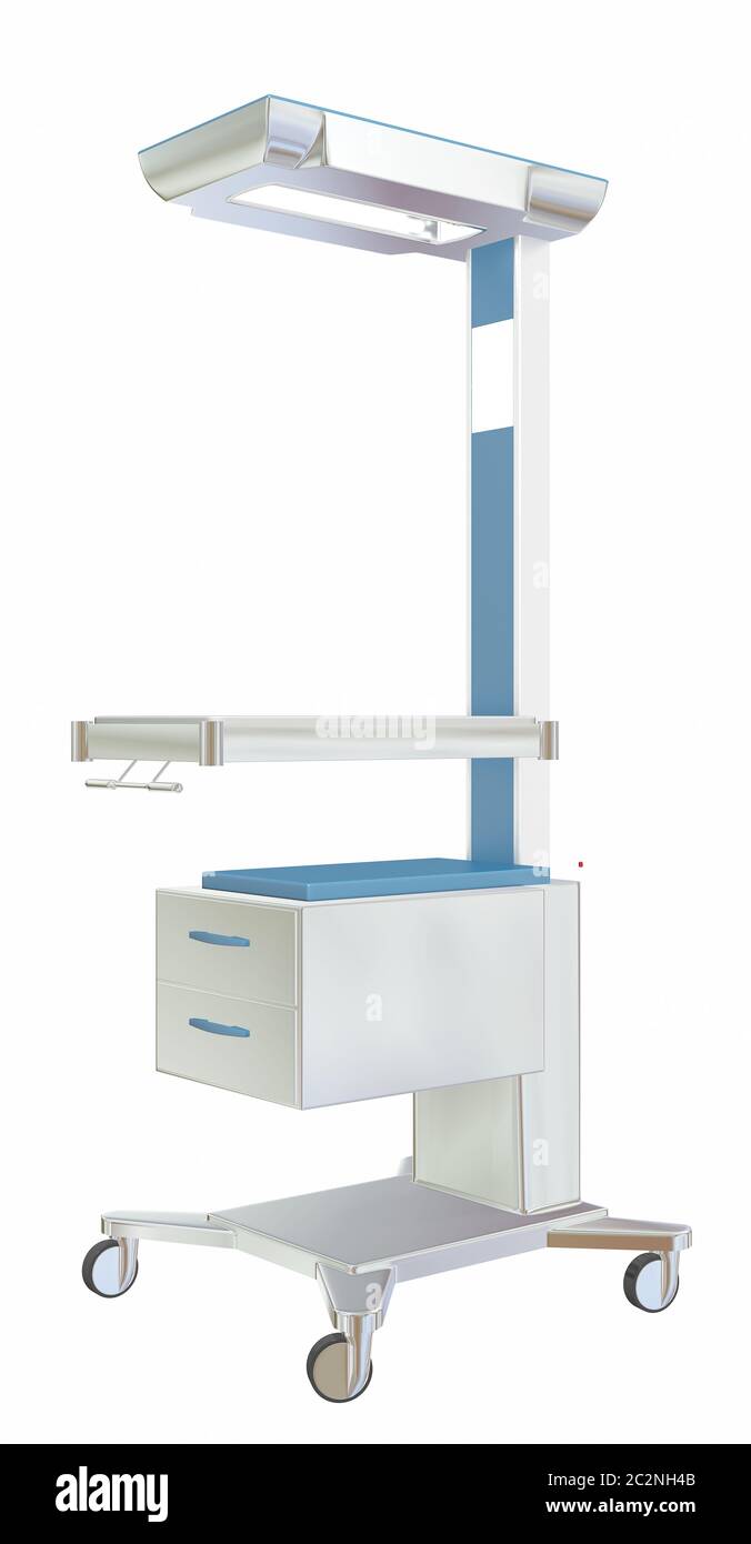 Mobile medical utility table with two drawers and overhead lamp, white ...