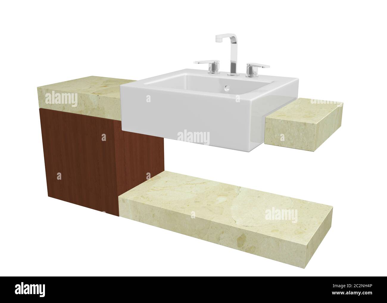 White square sink with chrome faucet, sitting on a marble table or ...