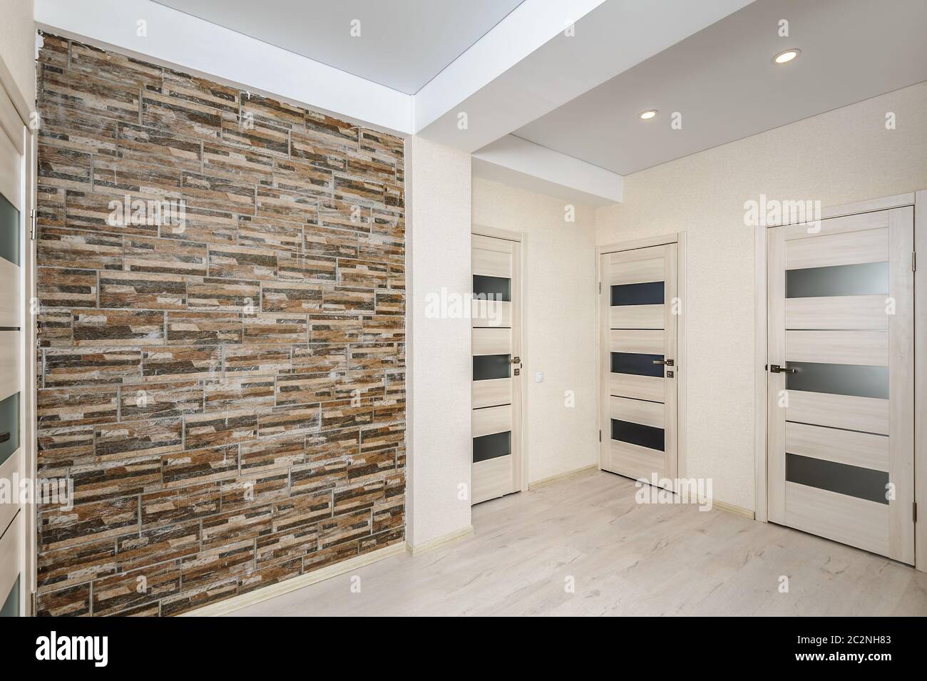 Modern apartments empty hall with room doors Stock Photo - Alamy