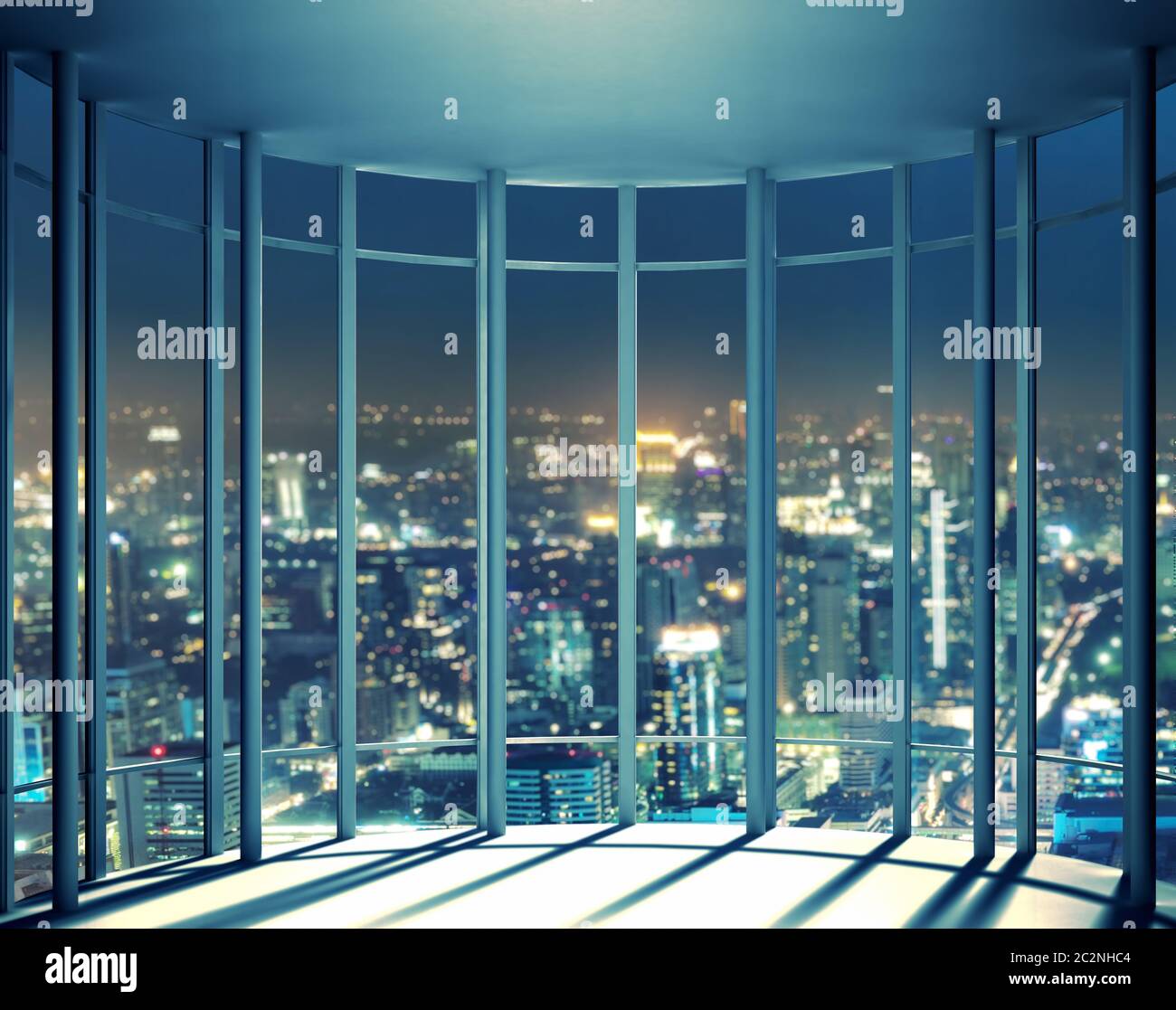 Night view of buildings from the last floor of high rise window ...